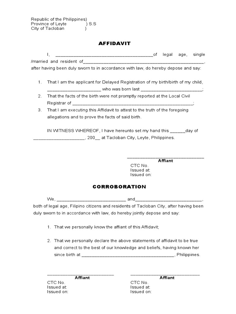 Affidavit of Late Registration CIVIL REGISTRY FORM | PDF | Affidavit ...