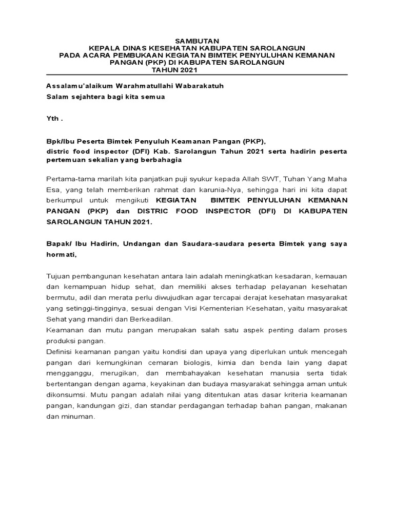 Sambutan Pelatihan PKP Dan Dfi | PDF | Pengembangan Diri