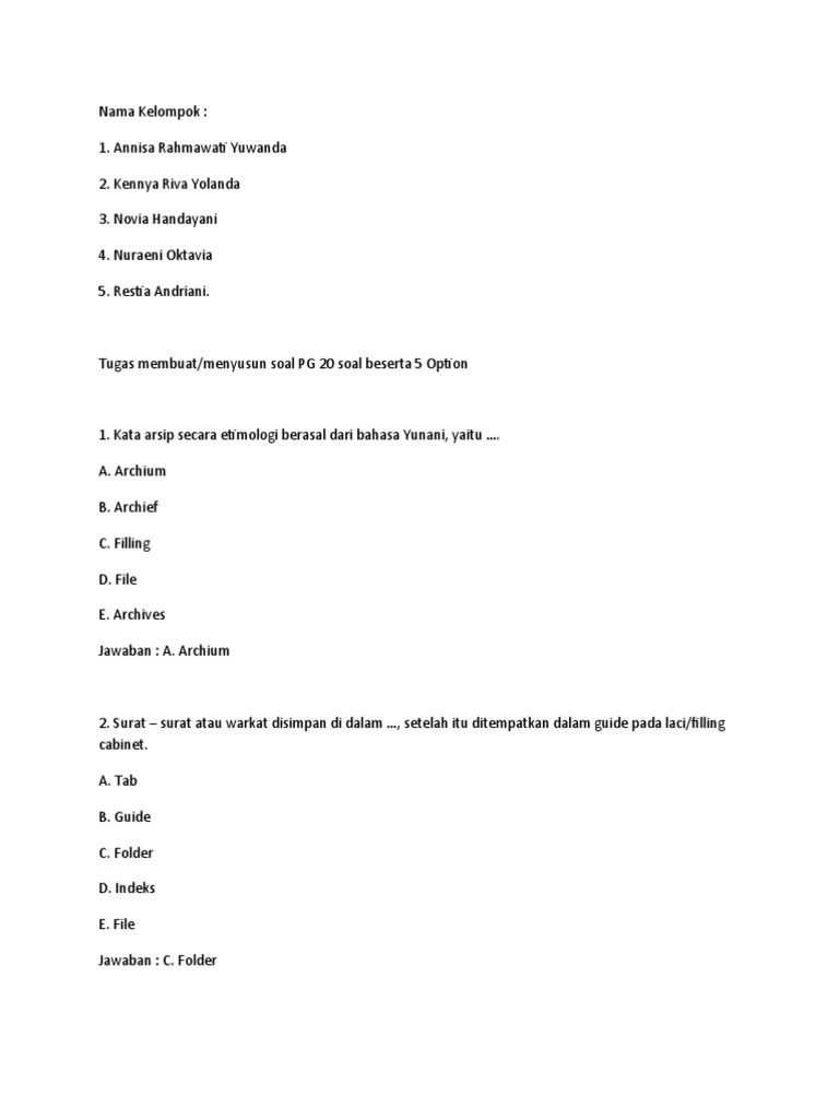 Tugas Membuat 20 Soal PG-Kelompok 5 | PDF | Seni & Disiplin Bahasa | Seni