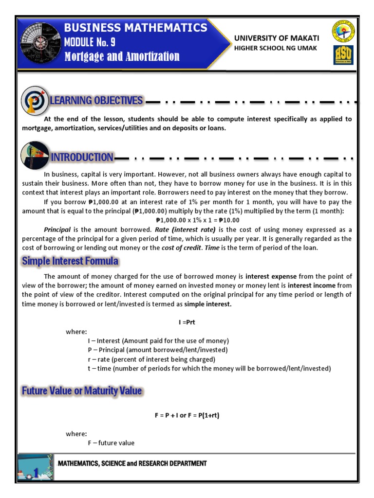 Module 9 - Business Mathematics | PDF | Interest | Loans