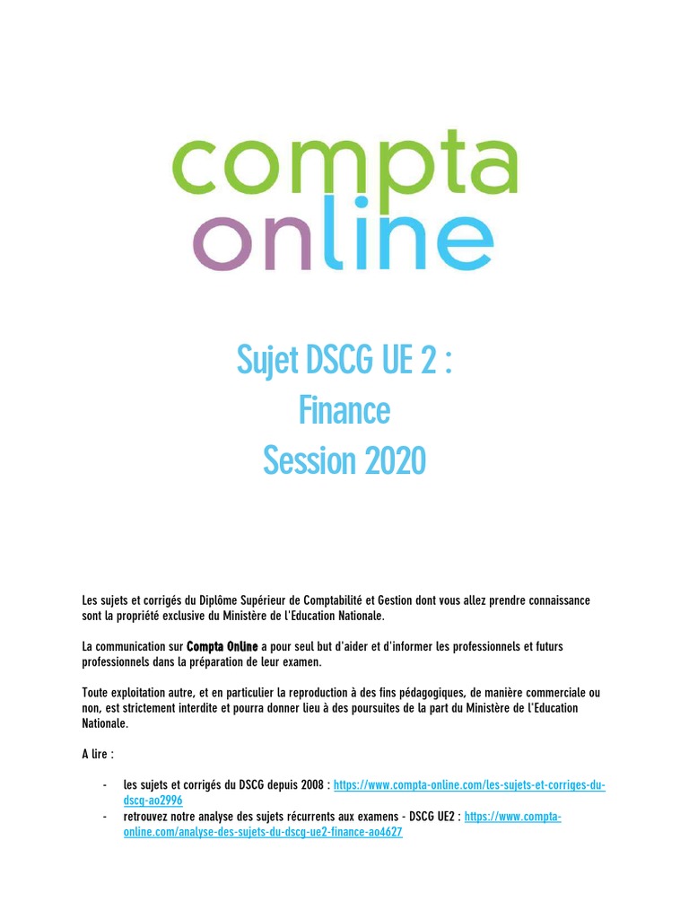 DSCG 2020 Sujet Ue2 Finance | PDF | Obligation (Finance) | Prêts