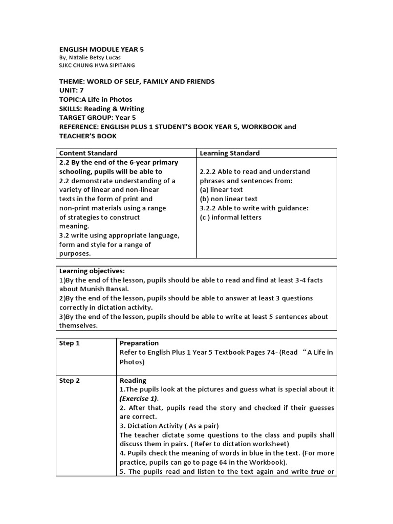 Year 5 English Module: Family & Friends | PDF | Books | Human Communication