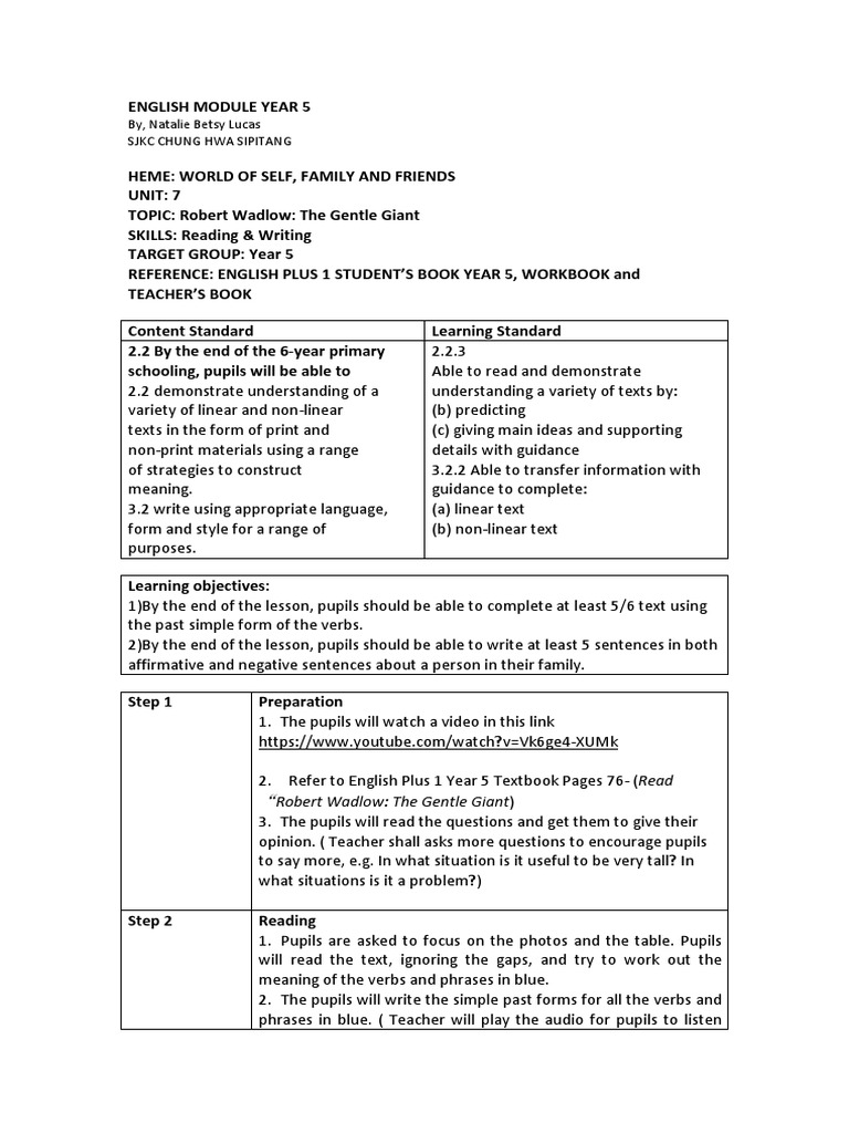 Set 2 MODULE YEAR 5 - Theme World of Self, Family and Friends | PDF ...