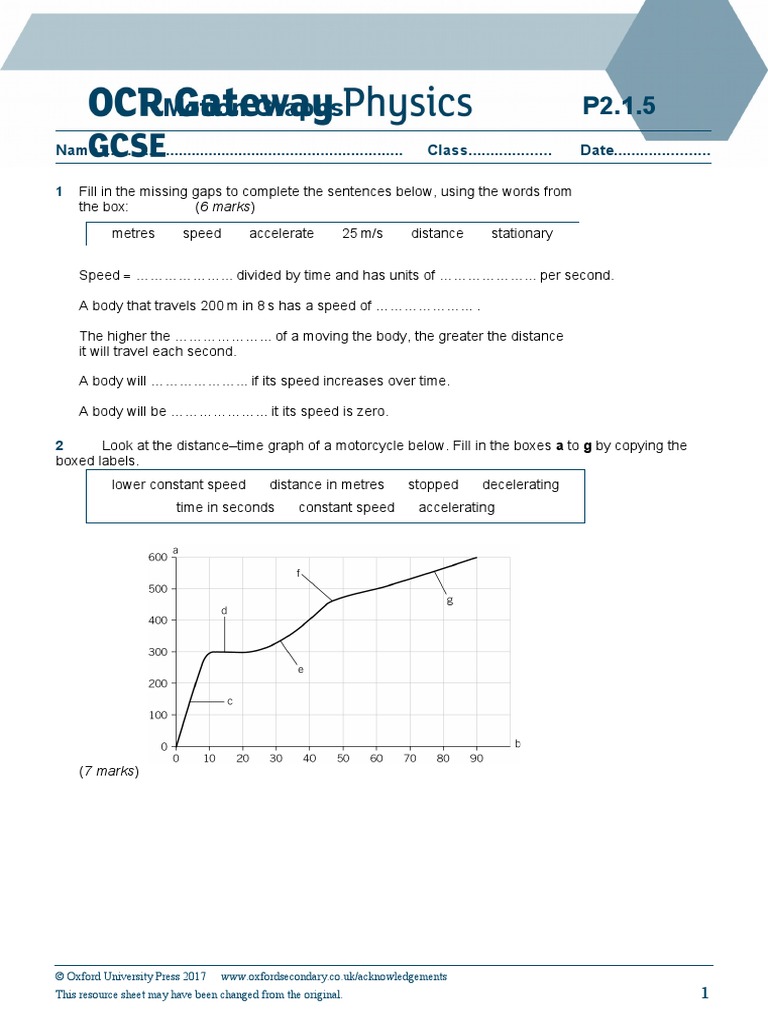 Motion Graph Worksheet | PDF | Acceleration | Velocity