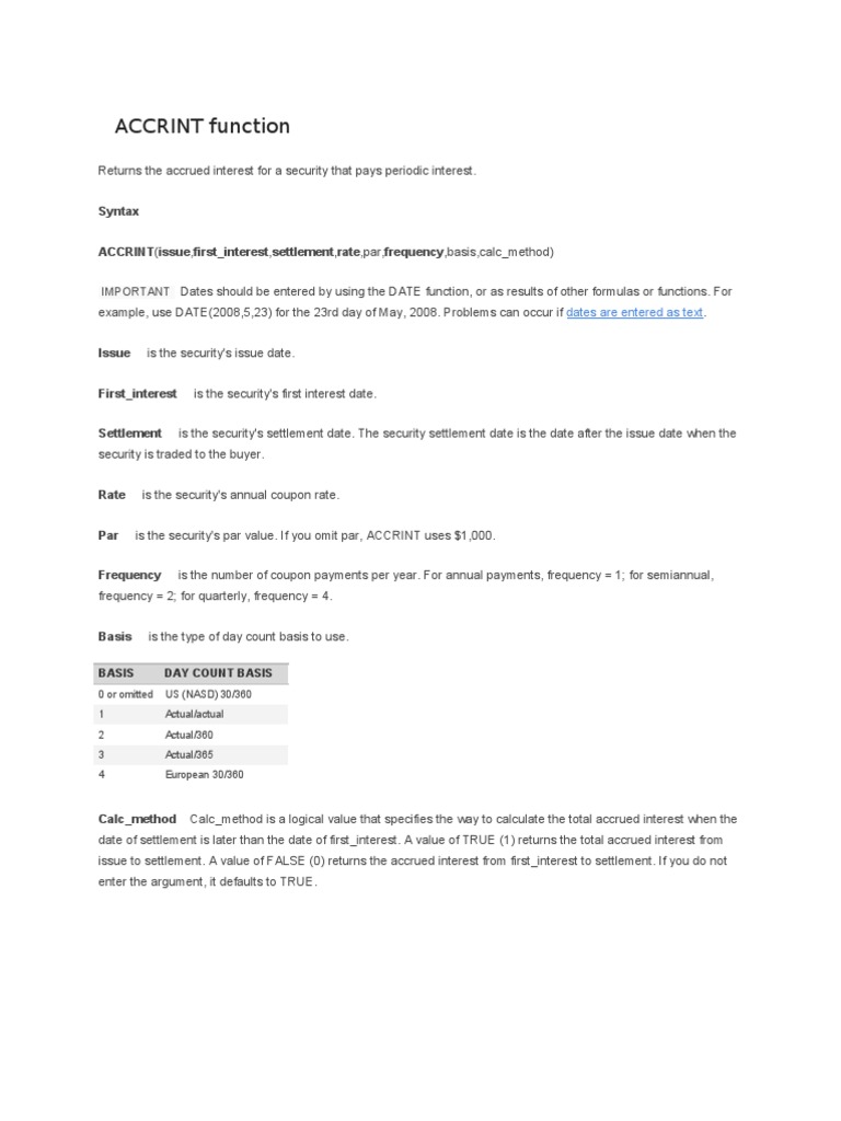 ACCRINT Function | PDF | Interest | Teaching Mathematics
