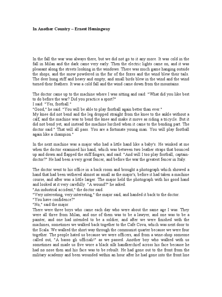In Another Country - Hemingway | PDF