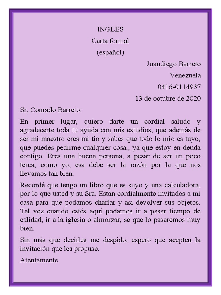 Carta formal de invitación en inglés | PDF