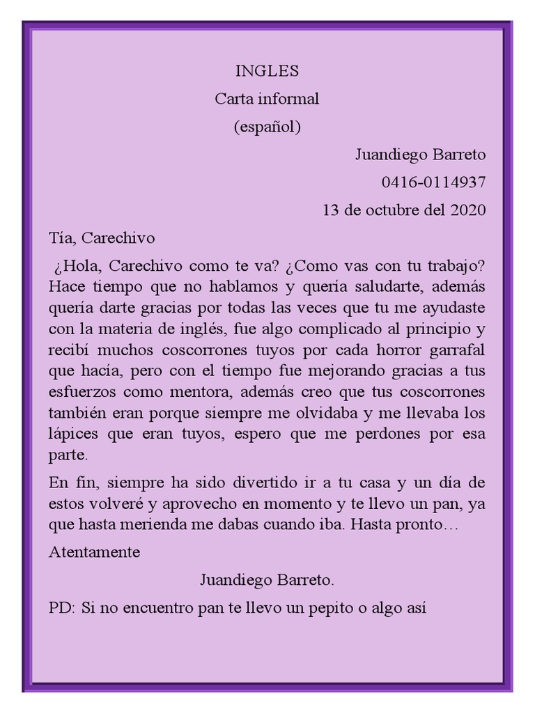 INGLES Carta Informal | PDF