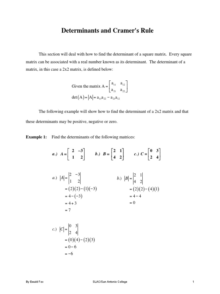 Determinants and Cramer's Rule Explained | PDF | Determinant | Matrix ...