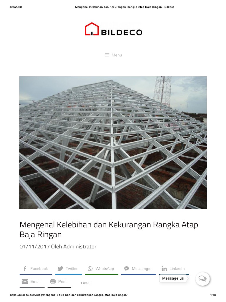 Mengenal Kelebihan Dan Kekurangan Rangka Atap Baja Ringan - Bildeco | PDF
