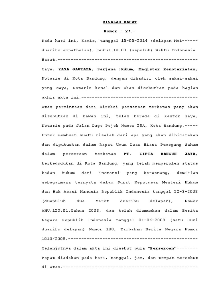 Akta RUPS PT. Cipta Bangun Jaya Penjaminan PK Dan Ubah Pasal 12 AD | PDF