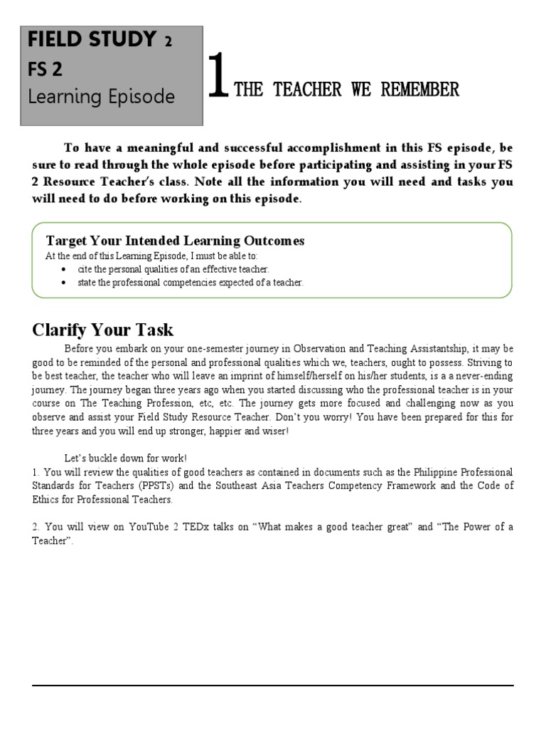Field Study 2 Learning Episode 1 | PDF | Teachers | Educational Technology