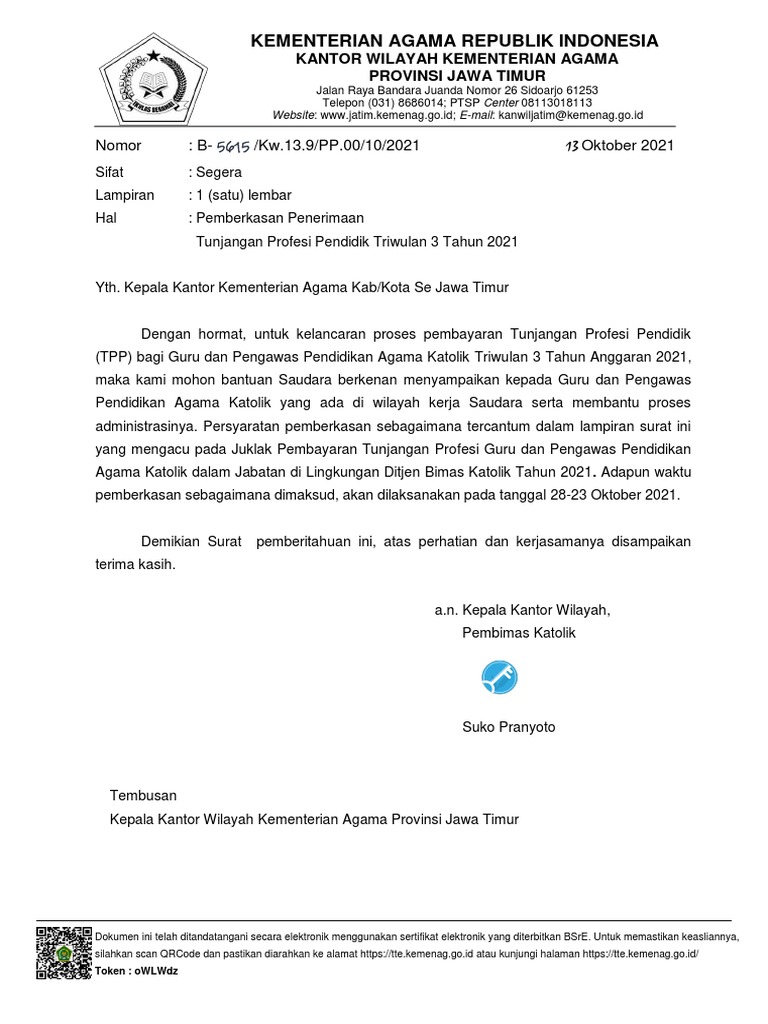 Surat Pemberkasan Tpg Triwulan 3 Pdf