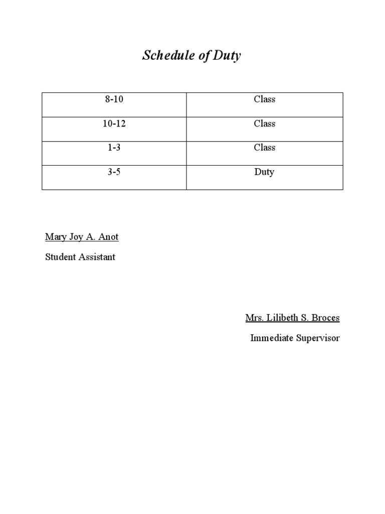 Student Duty Schedule Overview | PDF