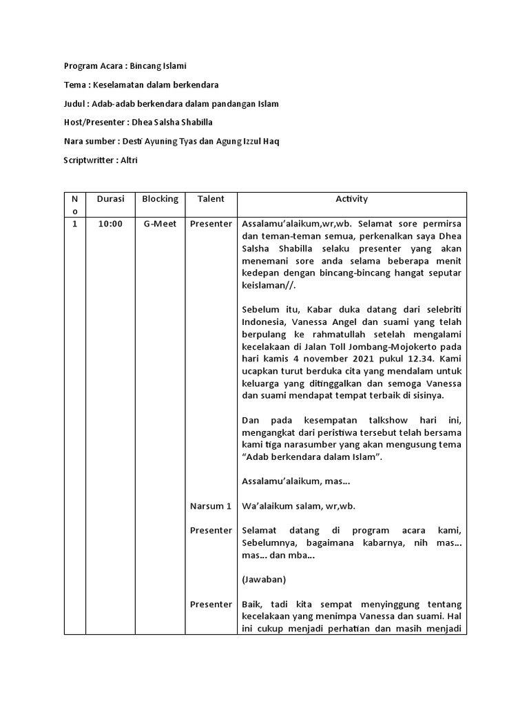 Contoh Naskah Talkshow | PDF