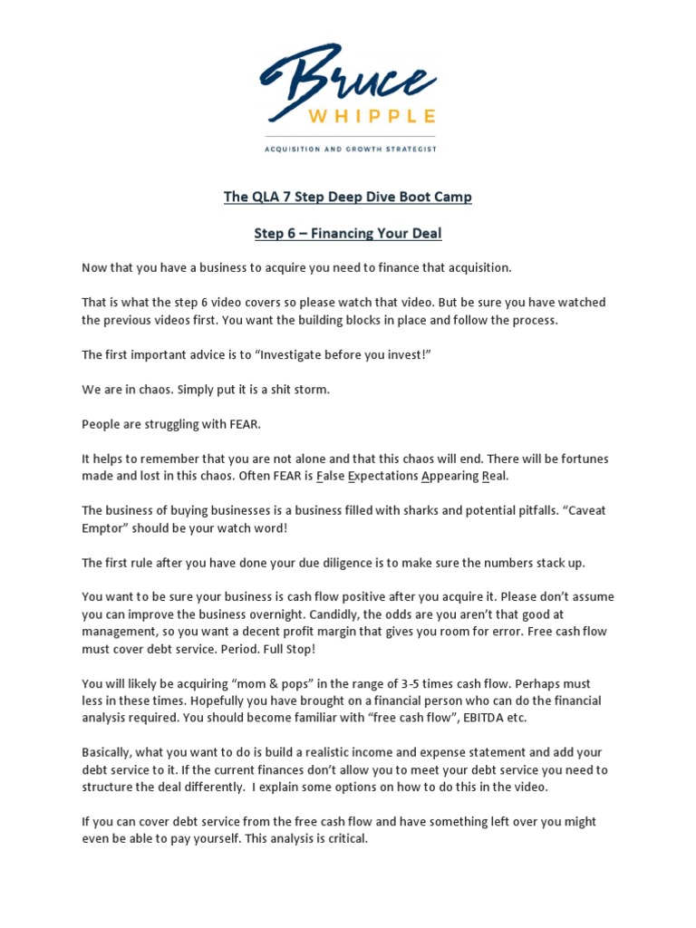 The QLA 7 Step Deep Dive Boot Camp Step 6 - Financing Your Deal | PDF ...
