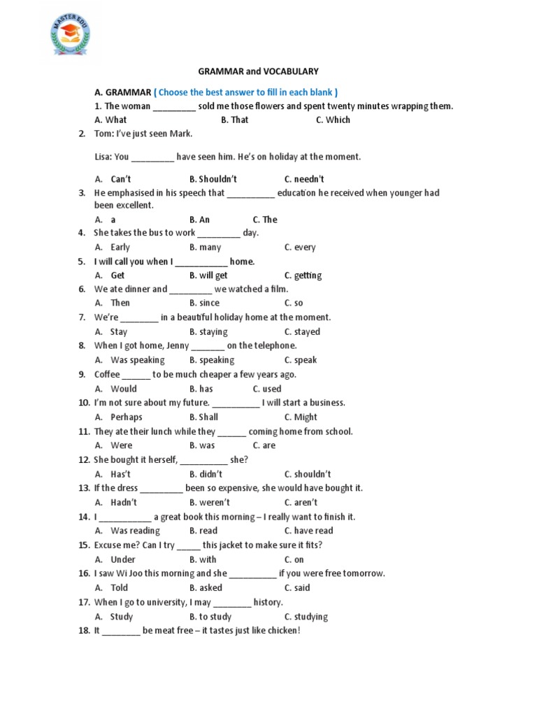 Grammar and Vocabulary Aptis | PDF