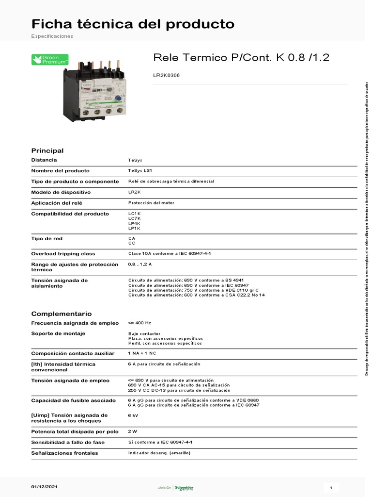 TeSys LR2 K - LR2K0306 | PDF | Relé | Electricidad
