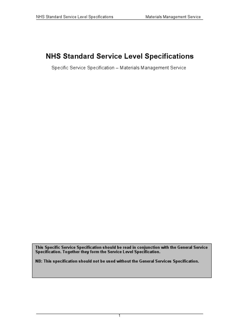 NHS Standard Service Level Specifications: Specific Service ...