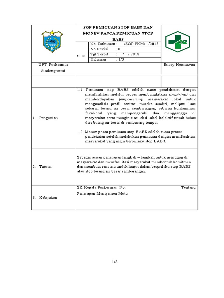 SOP Pemicuan Stop BABS | PDF