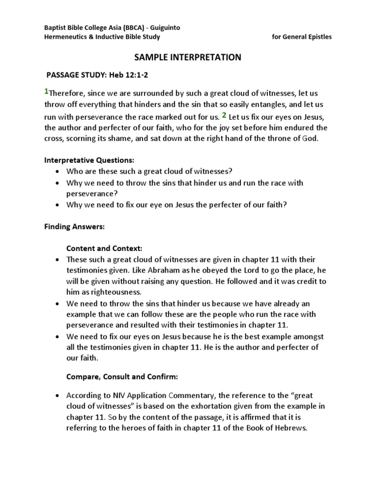 Interpretation Worksheet Sample | Download Free PDF | Epistle To The ...