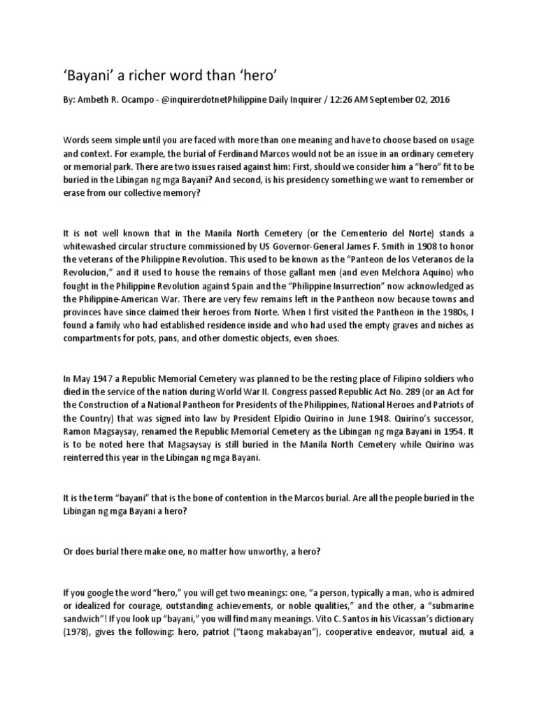 Bayani' A Richer Word Than Hero' | PDF | Philippines