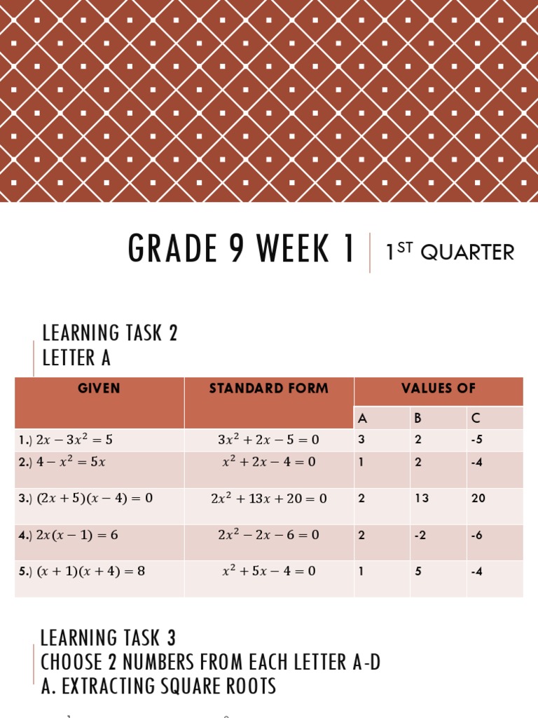 Grade 9 Week 1: 1 Quarter | PDF | Mathematics | Algebra