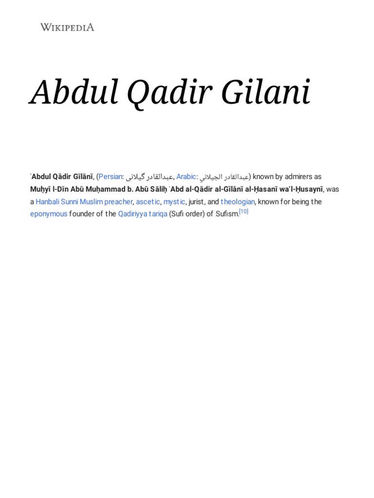 Abdul Qadir Gilani - Wikipedia | PDF | Persian Philosophy | Islamic ...