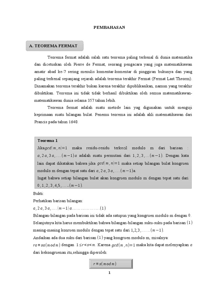 Teorema Fermat Dan Teorema Wilson Kelompok 1 | PDF