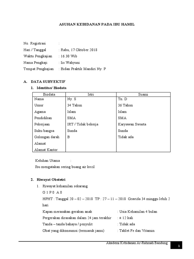Contoh Soap Asuhan Kebidanan Pada Ibu Hamil | PDF