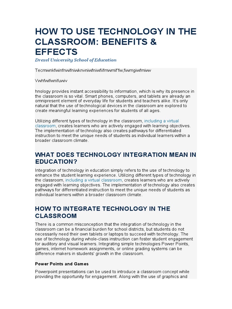 Integrating Technology in Classrooms | PDF | Classroom | Differentiated ...
