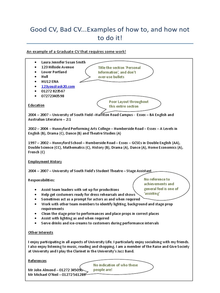 Good CV, Bad CV... Examples of How To, and How Not To Do It!: An ...