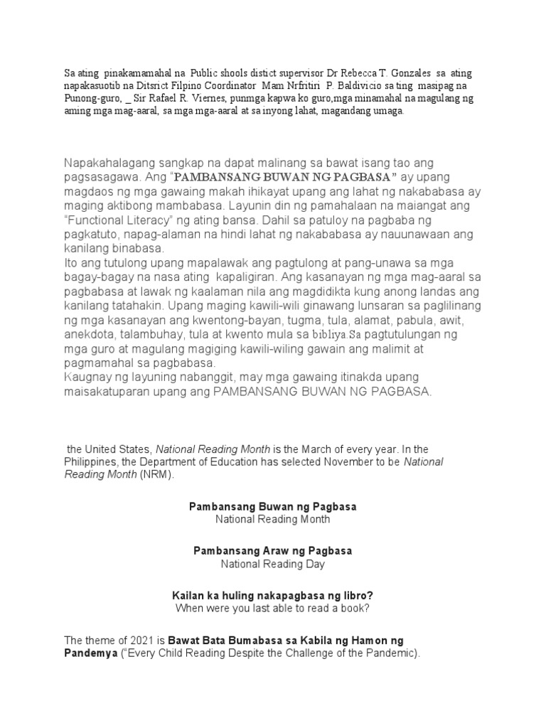 Script Pagbasa | PDF