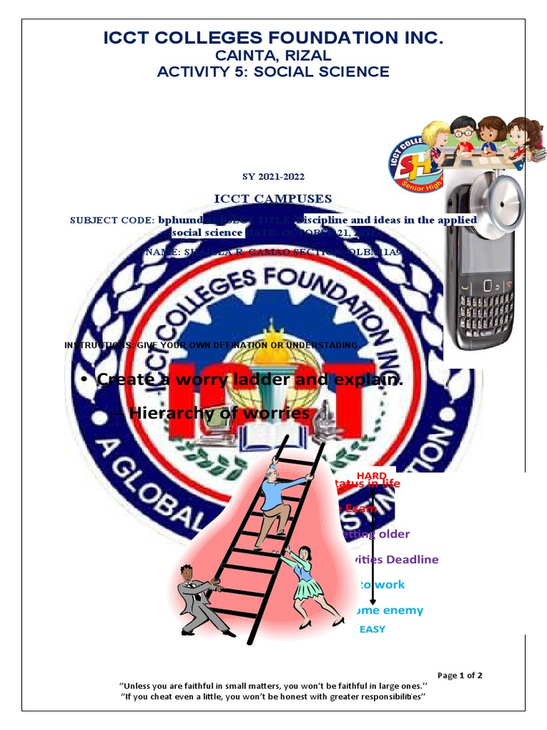 Icct Colleges Foundation Inc.: - Create A Worry Ladder and Explain ...
