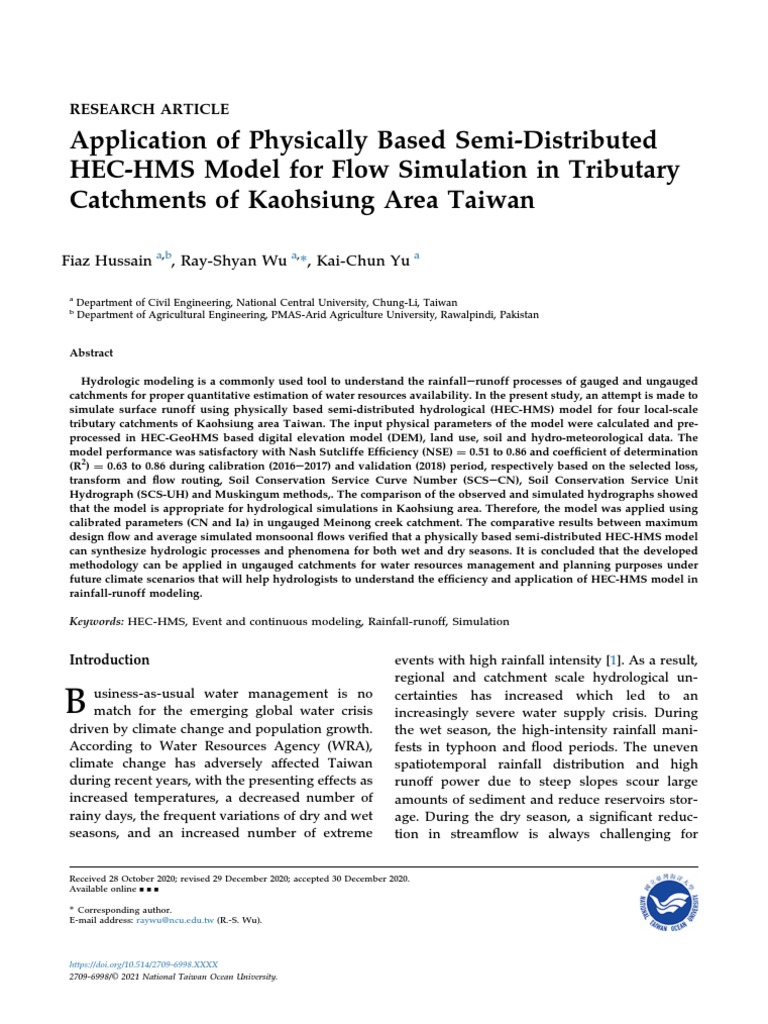 Application of Physically Based Semi-Distributed HEC-HMS Model For Flow Simulation in Tributary ...