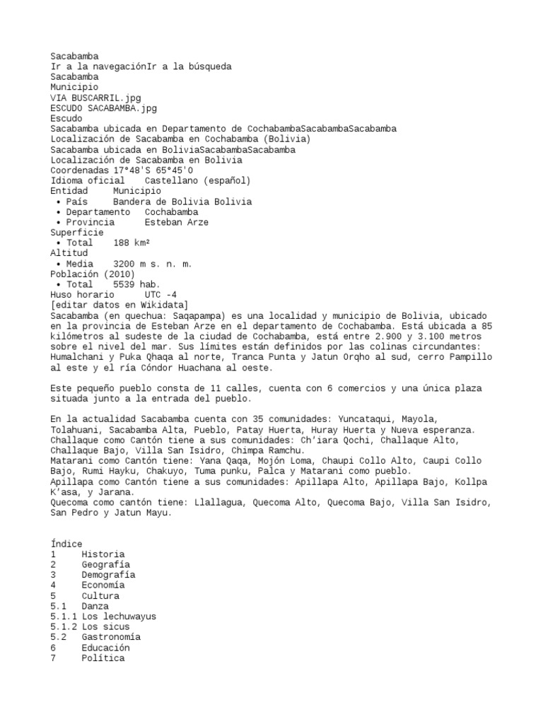 Sacabamba | PDF | Ciencias sociales | Historia