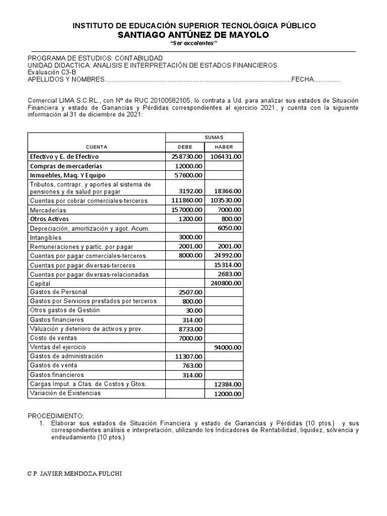Evaluación C3 B | PDF | Estado de resultados | Economía Financiera