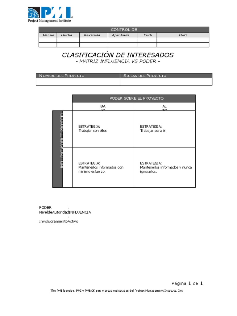 Clasificacion de Interesados - Matriz Influencia Vs Poder | PDF