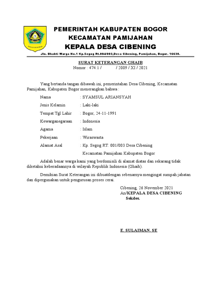 Surat Keterangan Ghaib | PDF