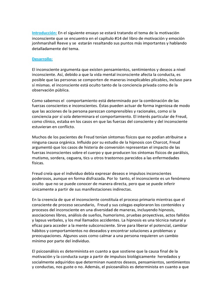 motivación inconsciente | PDF | Mente inconsciente | Psicoanálisis