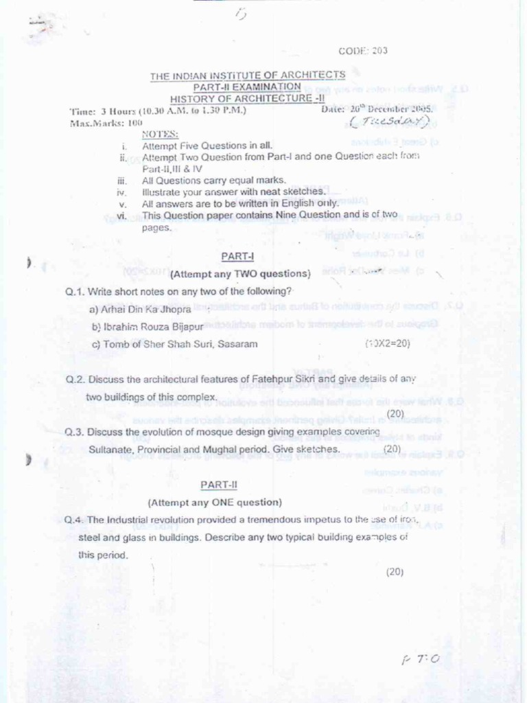 Indian Institute of Architects Part 2 Examination Question Papers (2005 ...