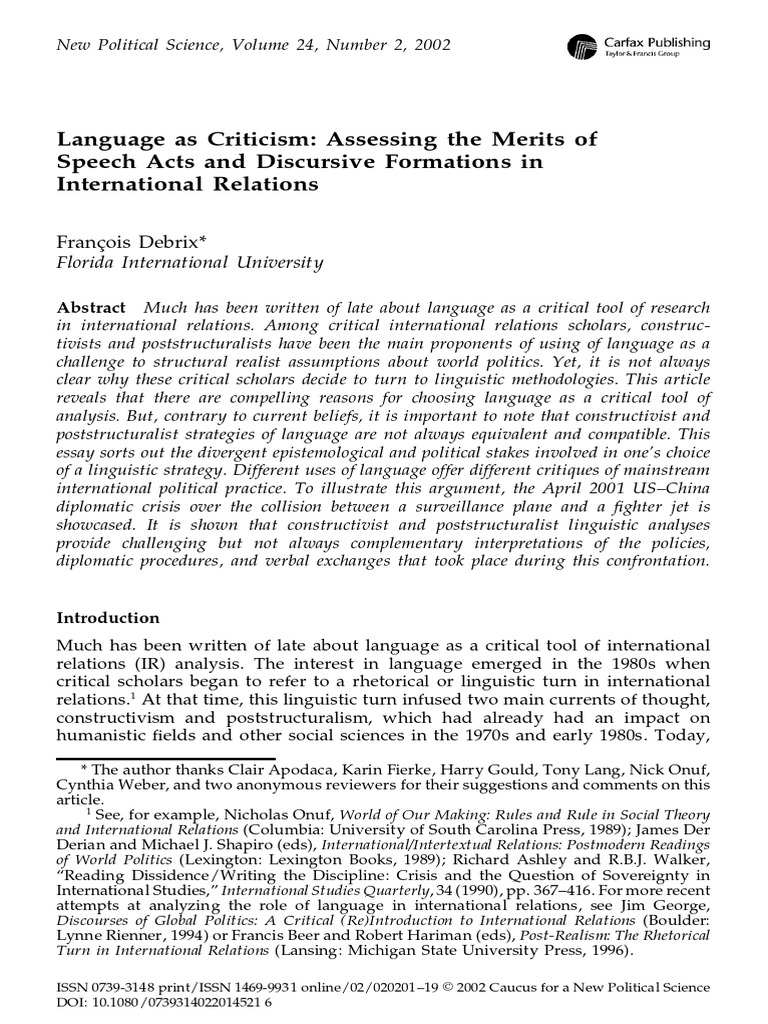 DEBRIX, François - Language As Criticism - Assessing The Merits of ...