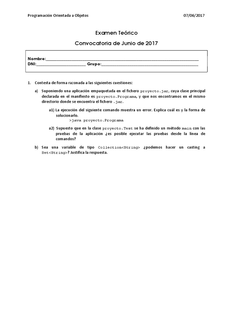 Examen Poo | PDF | Objeto (informática) | Constructor (Programación Orientada a Objetos)
