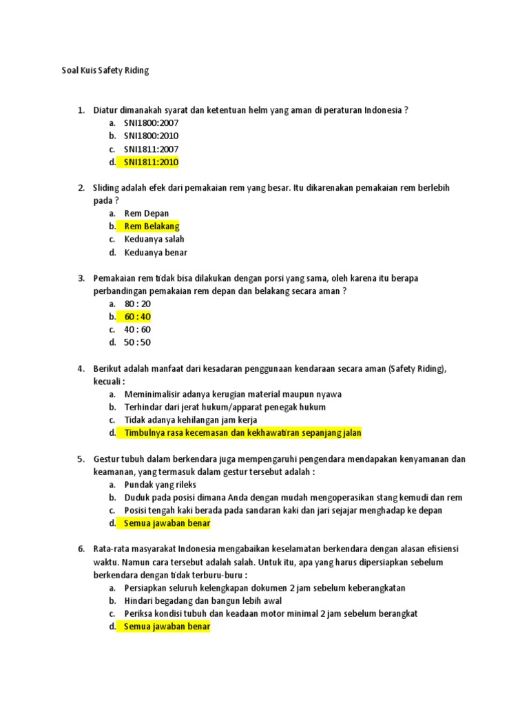 Soal Kuis Safety Riding | PDF