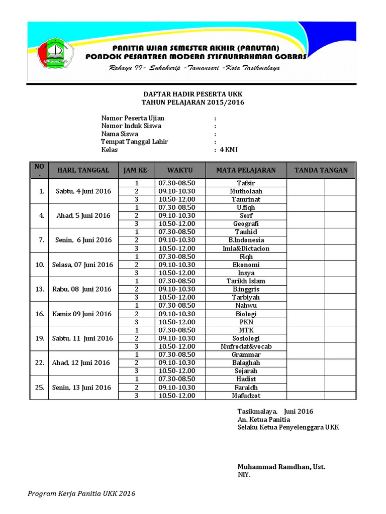 Daftar Hadir Peserta Ukk | PDF