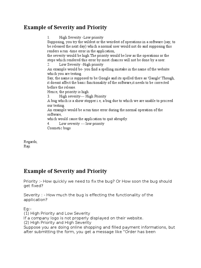 Example of Severity and Priority | PDF | Software Bug | Usability