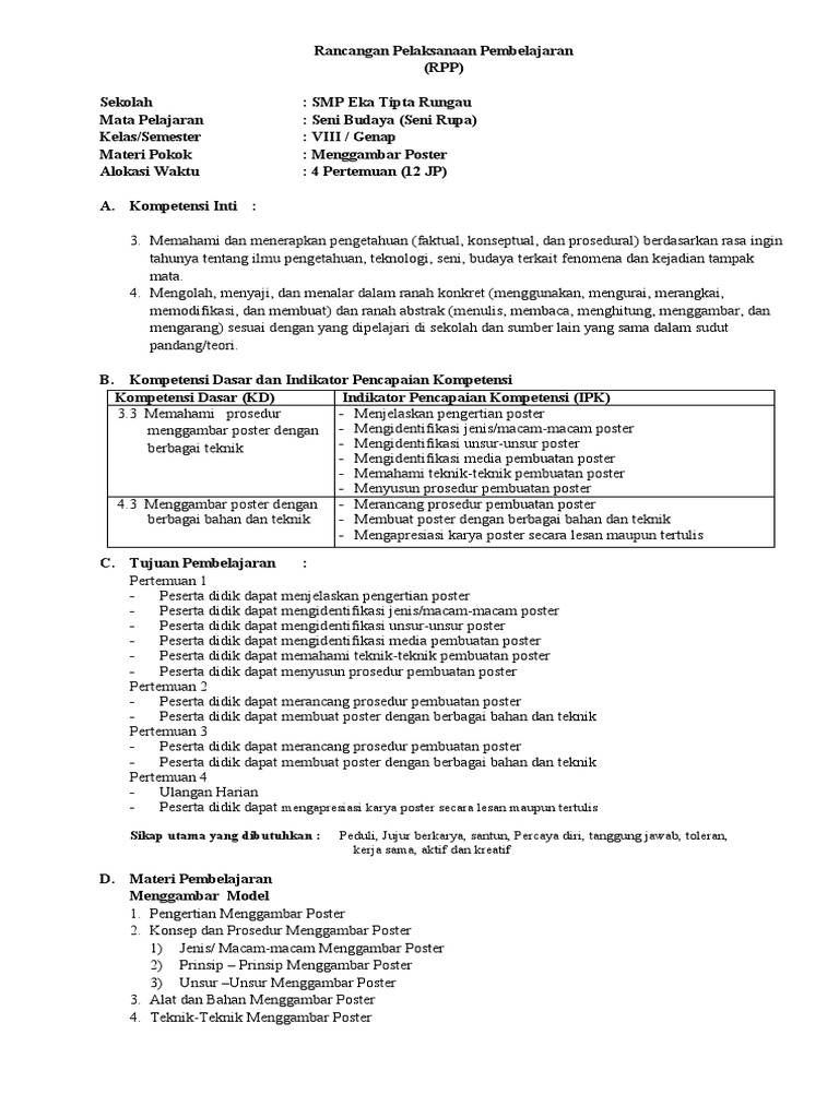 RPP Seni Rupa 8 KD 3.3 s2 | PDF