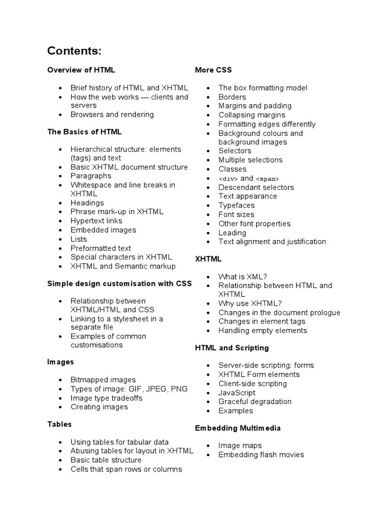 Contents:: Overview of HTML More CSS | PDF | Html Element | Html