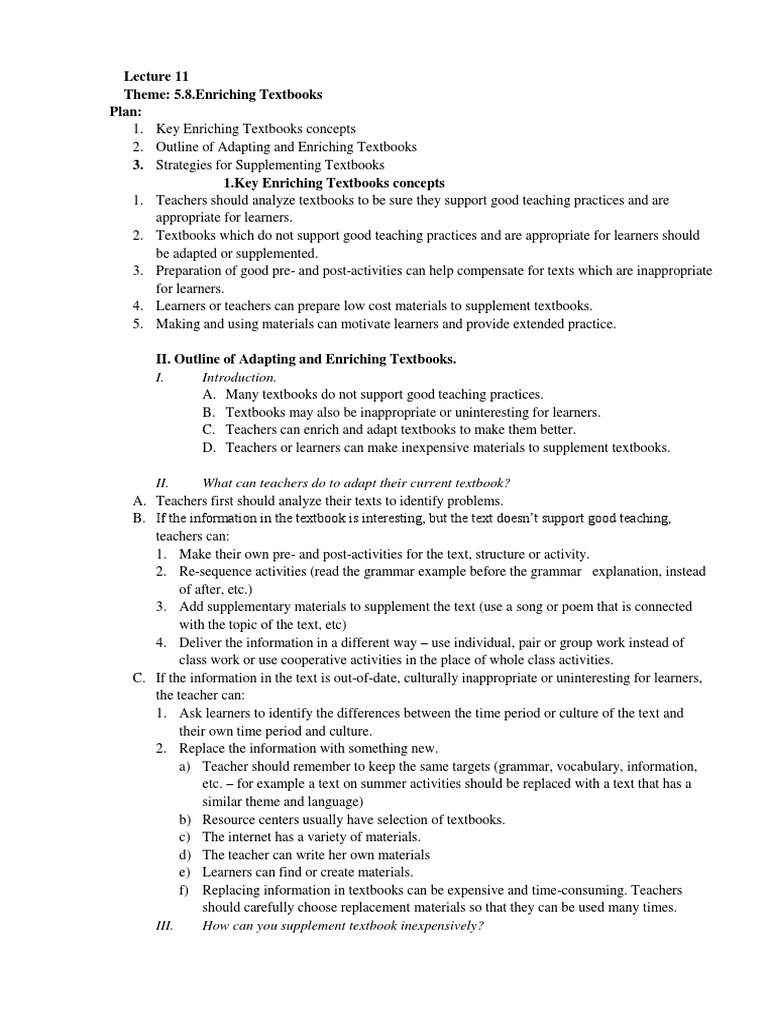 Theme: 5.8.enriching Textbooks Plan | PDF | Textbook | Learning