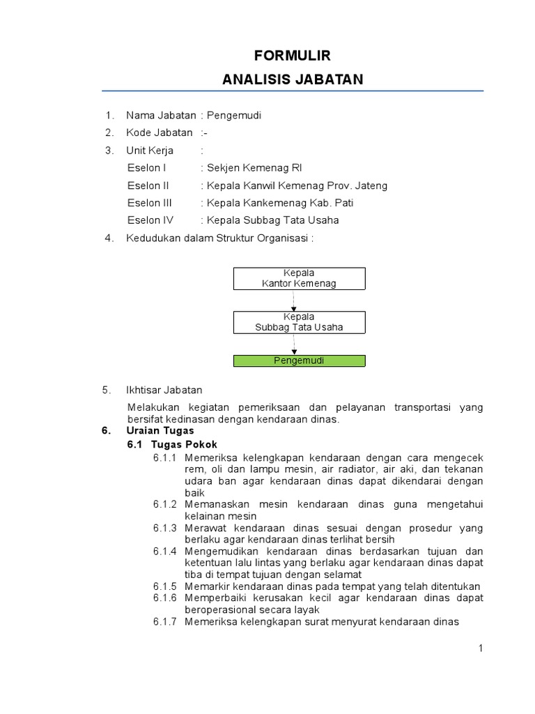FORM ANJAB Pengemudi | PDF
